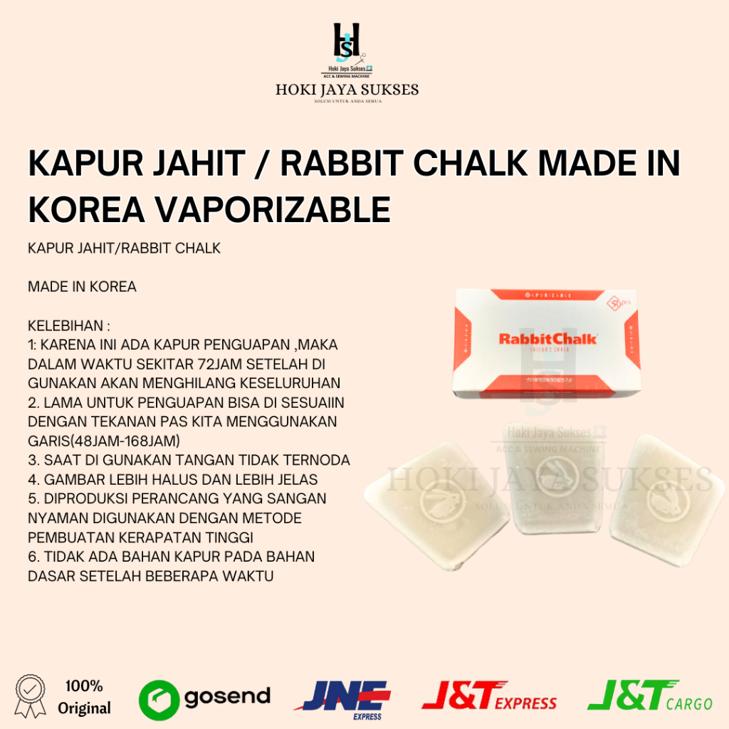 Jual KAPUR JAHIT/RABBIT CHALK MADE IN KOREA (1 KOTAK ISI 50 PCS ...