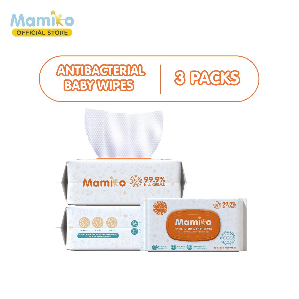 Jual Mamiko - Antibacterial Baby Wipes 80s (3 pack) | Tisu Anti Bakteri ...