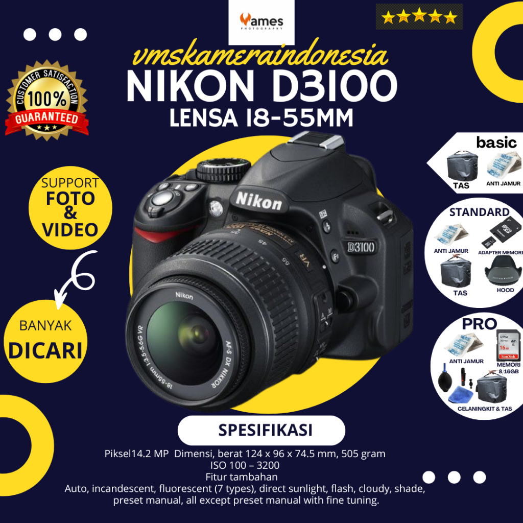Jual NIKON D3100 Lensa Kit 18-55mm F3.5 Kamera DSLR Bergaransi -Vms | Shopee Indonesia