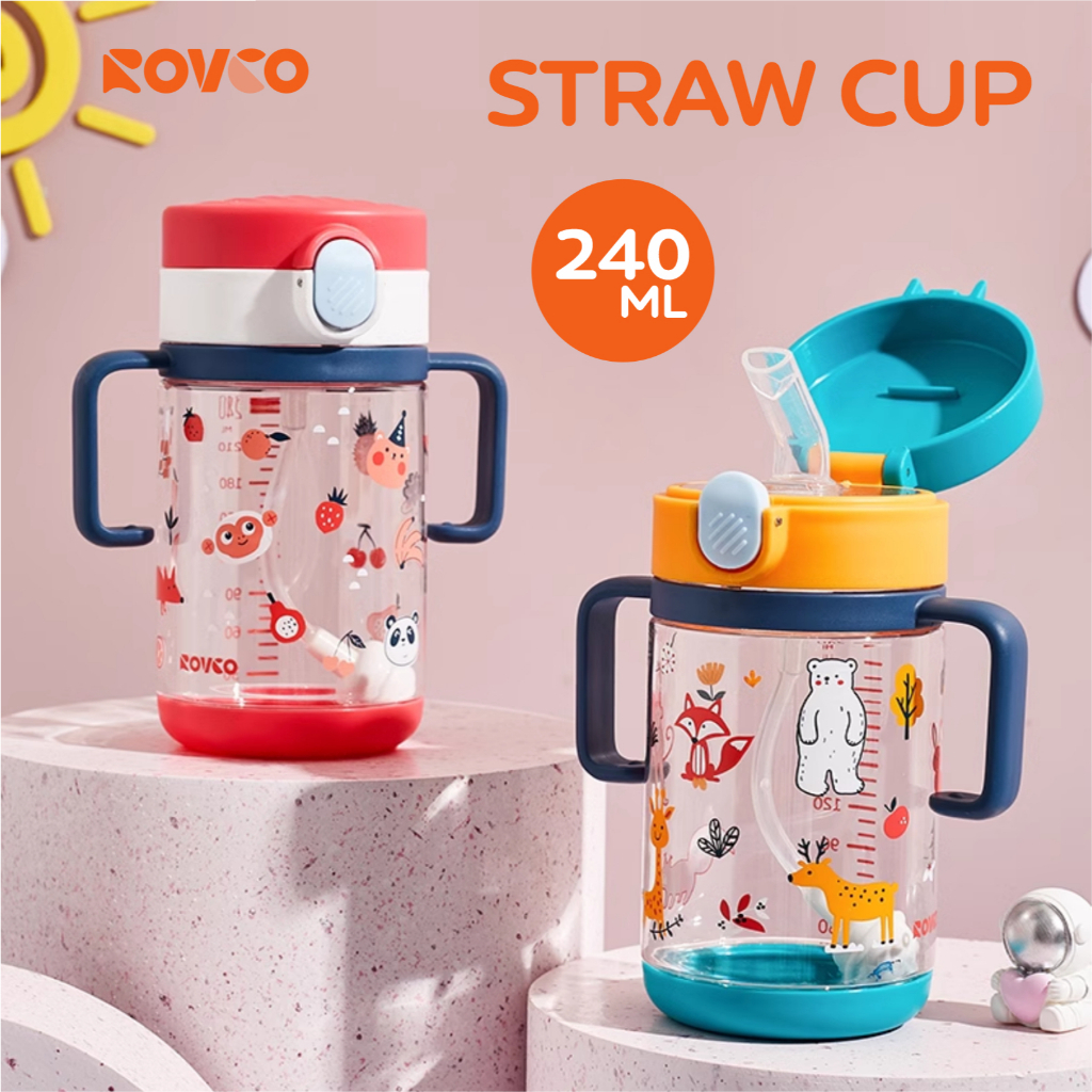 Jual Rovco - Straw Cup 240ml For 6m+ | Straw Cup | Botol Minum Sedotan ...