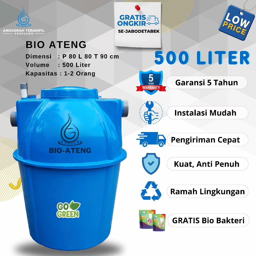 Jual Bio Septic Tank 500 Liter, Bio Ateng Tipe AG 500 - 500 liter ...