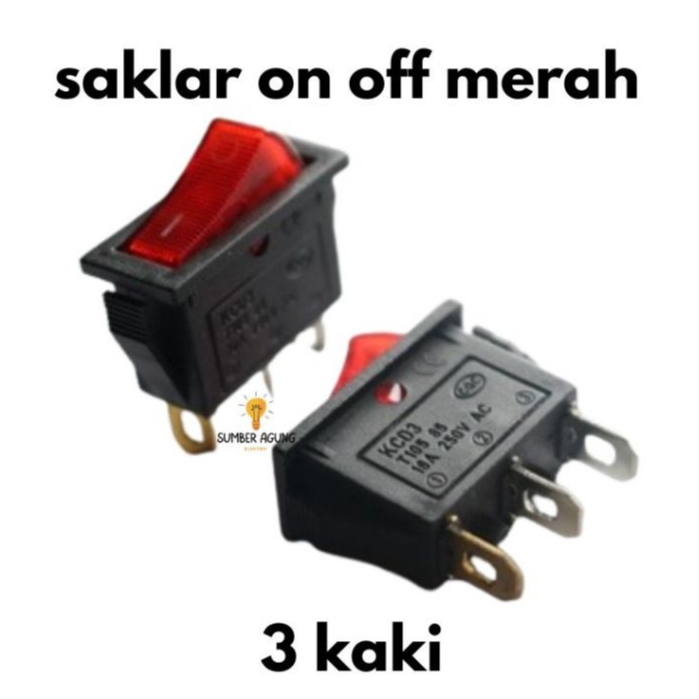 Jual ( COD ) Saklar Switch on off 3 Kaki + lampu merah Rocker/ saklar ...