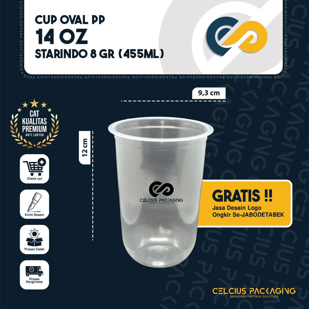 Jual Sablon Cup Gelas Plastik (PP) 14 Oz STARINDO DATAR & OVAL 7 - 8 Gram | Shopee Indonesia