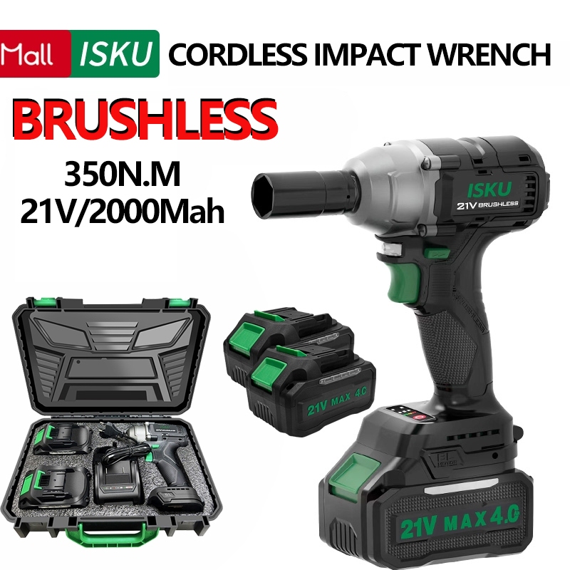 Jual ISKU Cordless Impact Wrench Brushless 21V 350N.M Torsi Battery ...