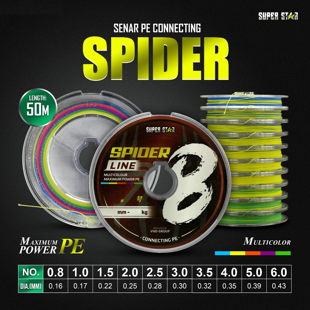 Jual Senar Pancing PE - SuperStar SPIDER Line X8 Multi Color 50m ...