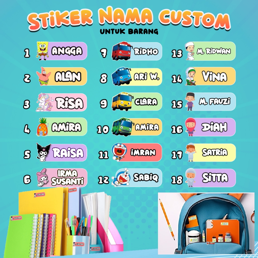 Jual Waterproof Stiker Nama Custom - 65pcs / Stiker Buku Pensil Barang ...