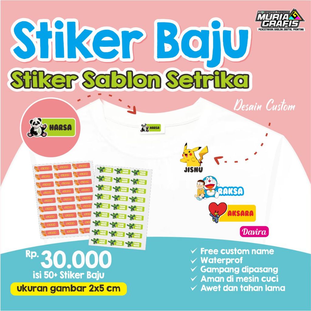 Jual STIKER BAJU ANAK ISI 50 PCS PRAKTIS TINGGAL DISETRIKA | Shopee ...