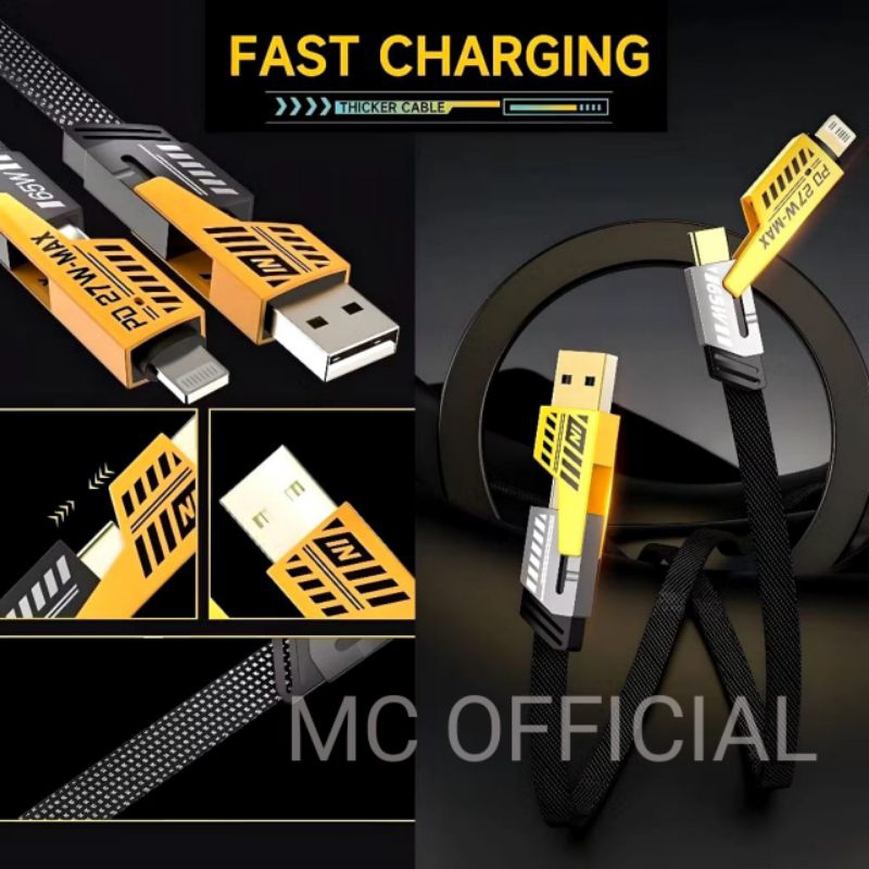 Jual 4 in 1 Fast Wire Cable Data Type C to Type C to Lightning 27W 65W ...