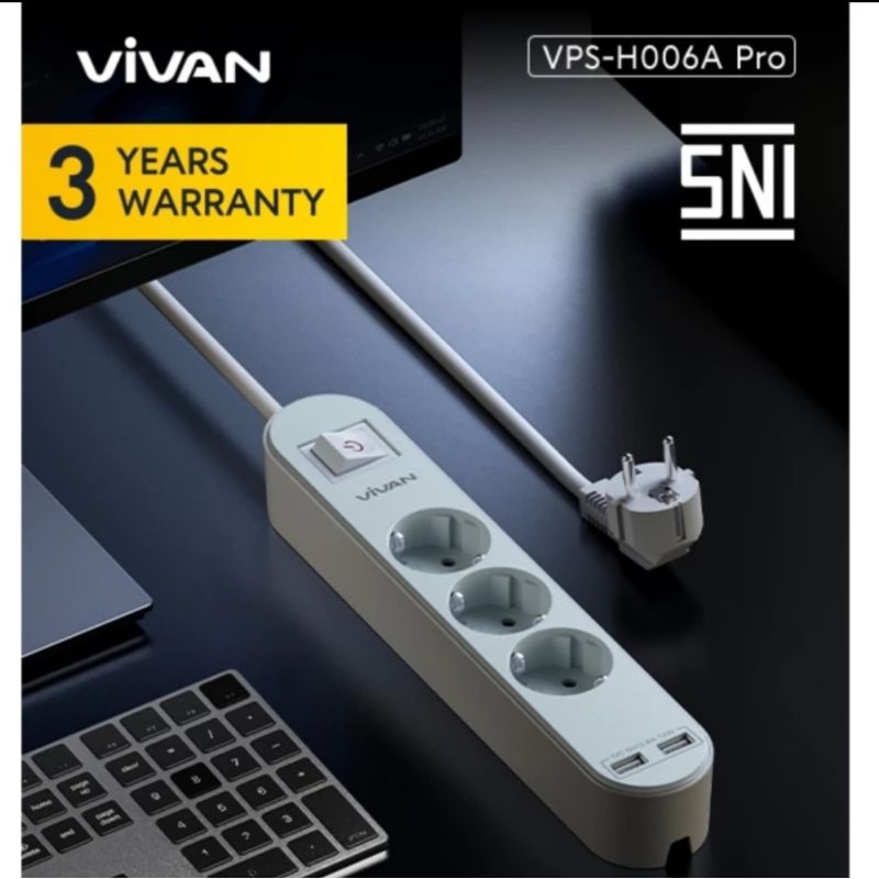 Jual VIVAN VPS-H006A PRO Terminal Listrik 1.8M 3 lubang 2 USB Charger ON OFF Plug Series Stop ...