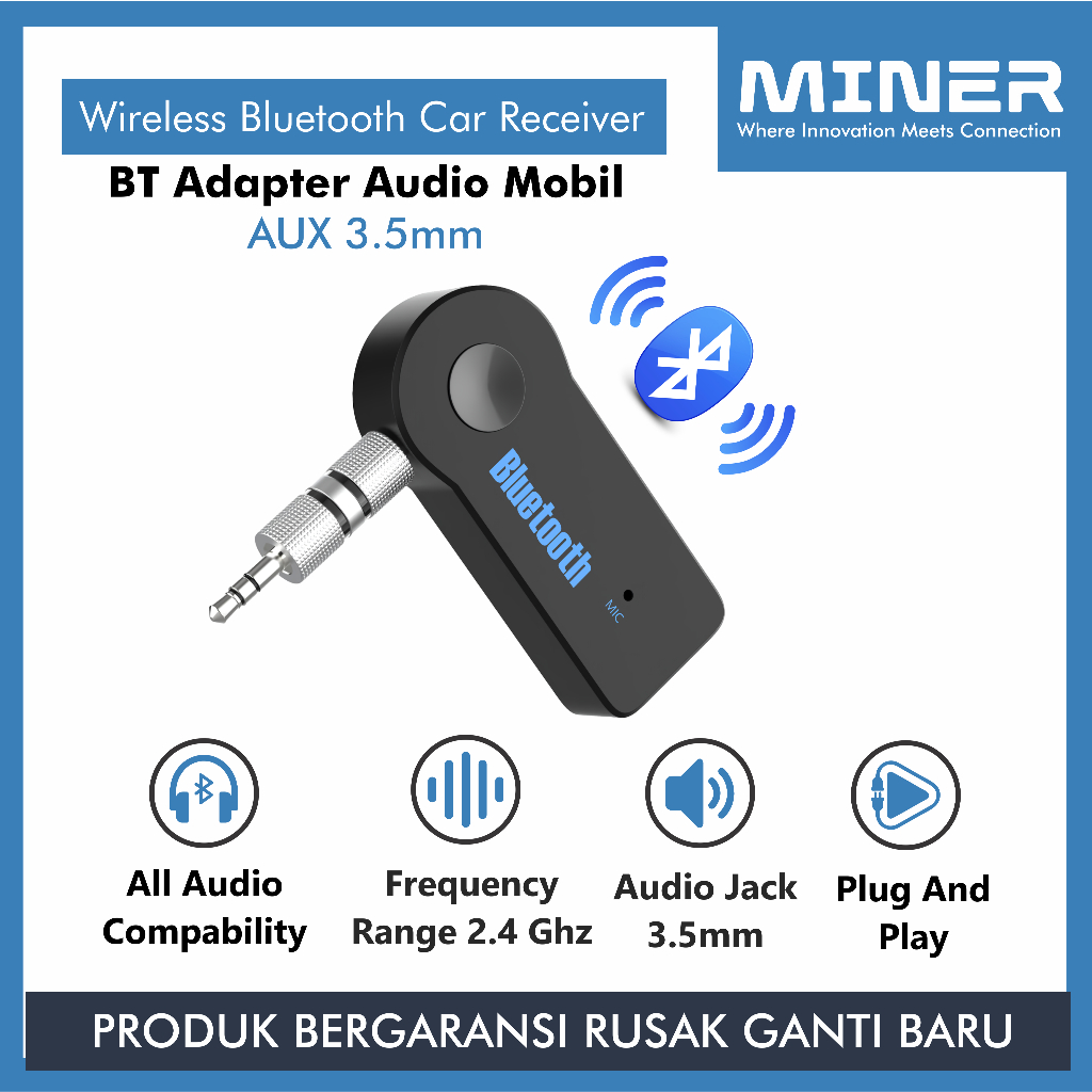 Jual MINER Bluetooth Wireless Car Receiver Adapter Mobil Audio AUX 3 ...