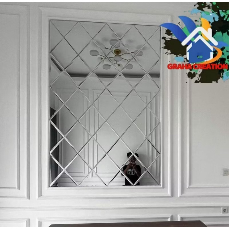 Jual custom ukuran kaca cermin bevel kaca moulding dinding wajik tebal ...