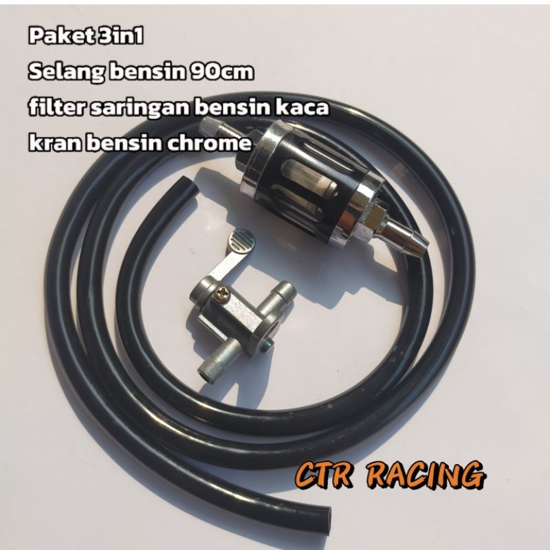 Jual promo paket 3in1 selang bensin baros 90cm plus saringan bensin filter kaca plus kran bensin ...