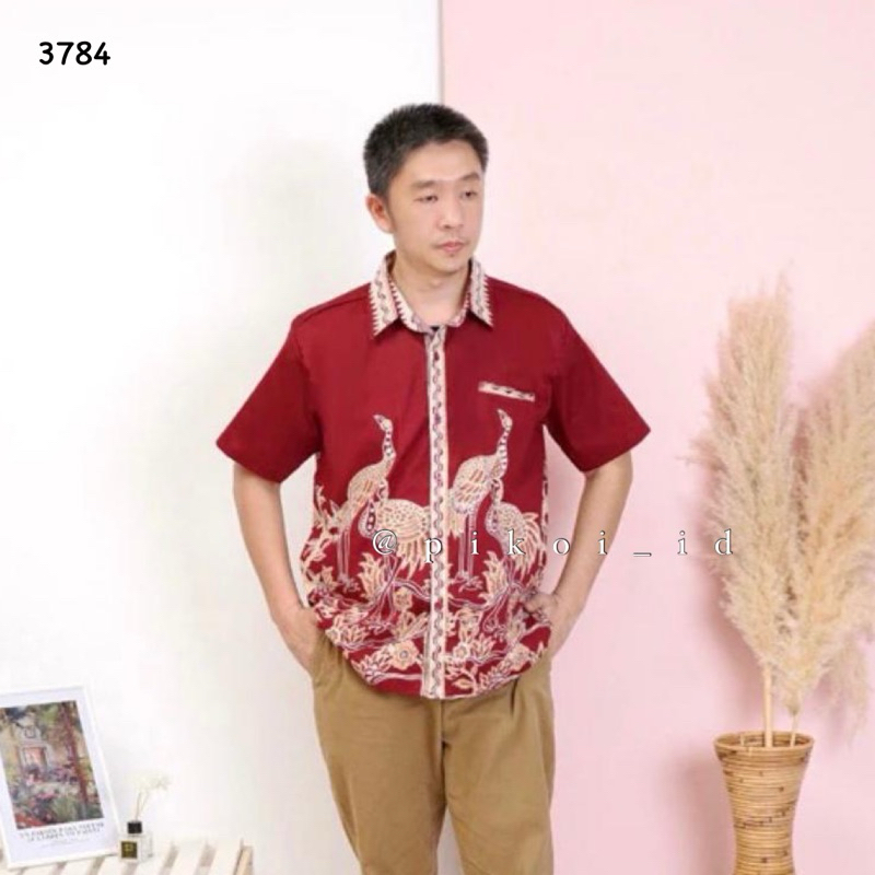 Jual Couple batik merah pria wanita seragam kantor / Atasan batik ...