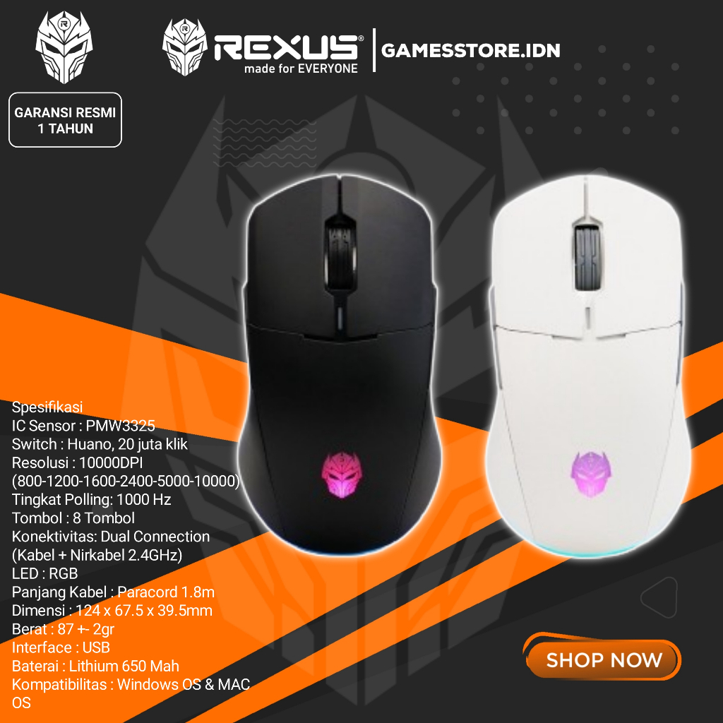 Jual Mouse wireless gaming RGB original Rexus Mouse Wireless Gaming ...