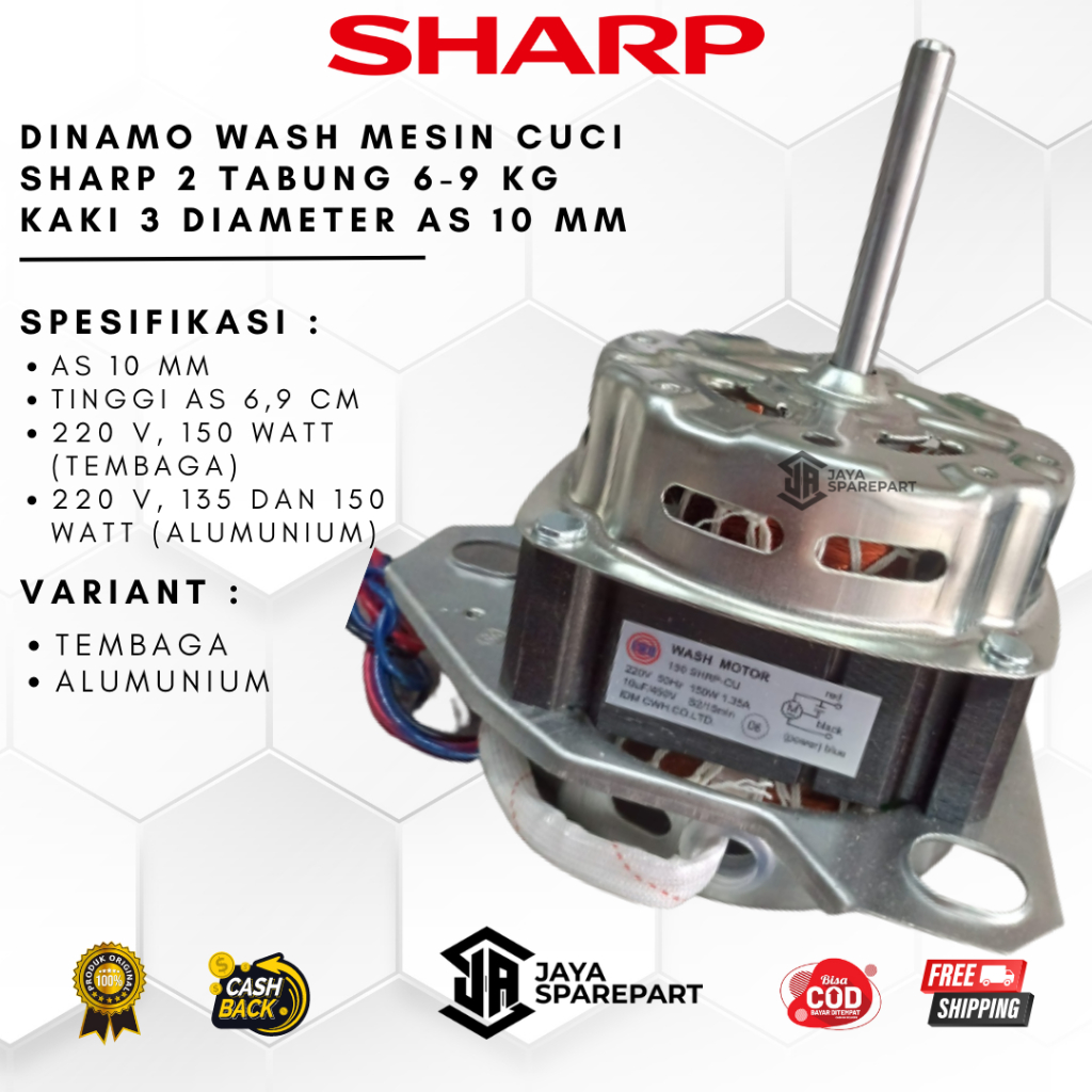Jual DINAMO WASH PENCUCI MESIN CUCI SHARP 2 Tabung 6-9 KG KAKI 3 ...
