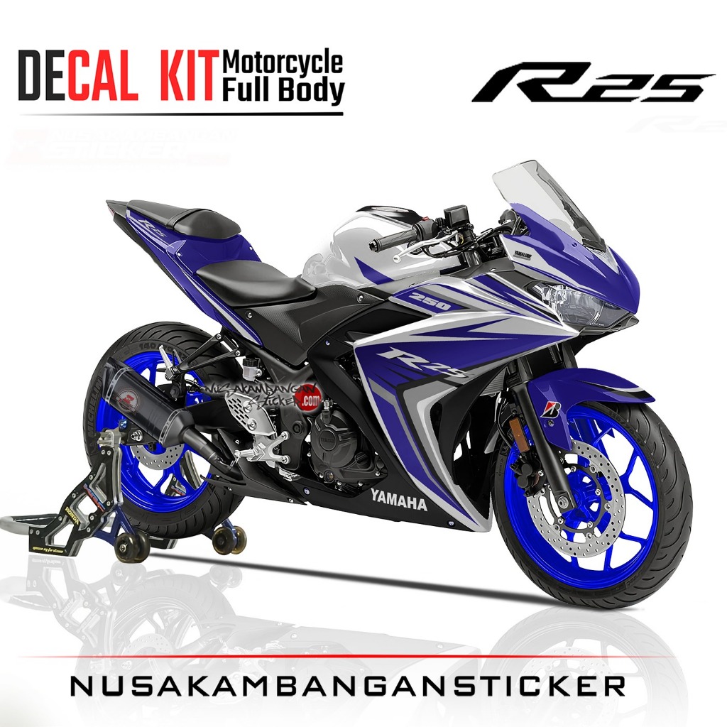 Jual Decal Sticker Yamaha R25 PUTIH GRAFIS BIRU Modifikasi Stiker Full ...