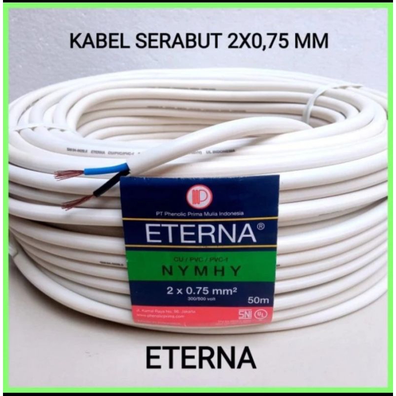 Jual Kabel Serabut Eterna 2x0,75 Asli tembaga Wrn putih/hitam HARGA 1 Meter | Shopee Indonesia