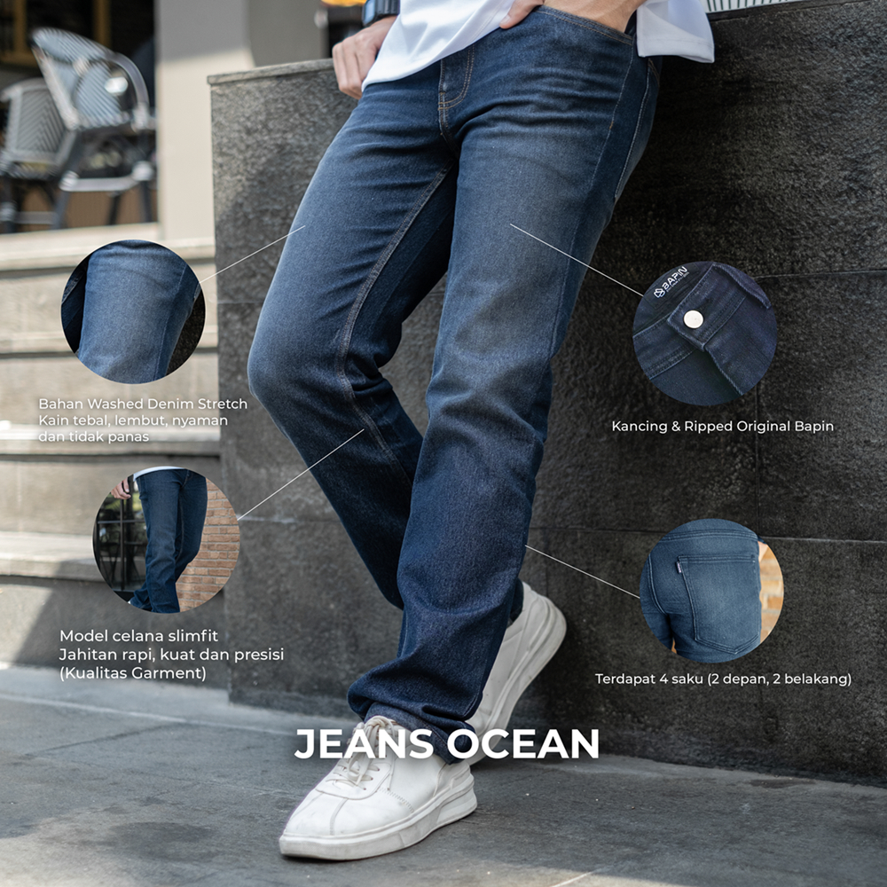 Jual BAPIN Celana Jeans Panjang Pria Ocean - Long Denim Pants | Shopee ...