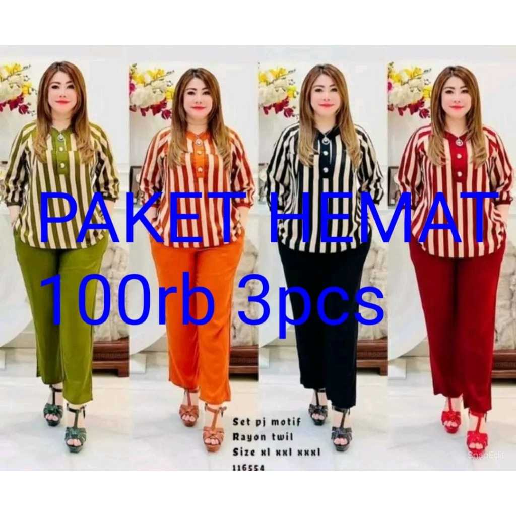 Jual promo paket 100rb 3pcs setelan salur kekinian one set wanita baju setelan wanita kekinian ...