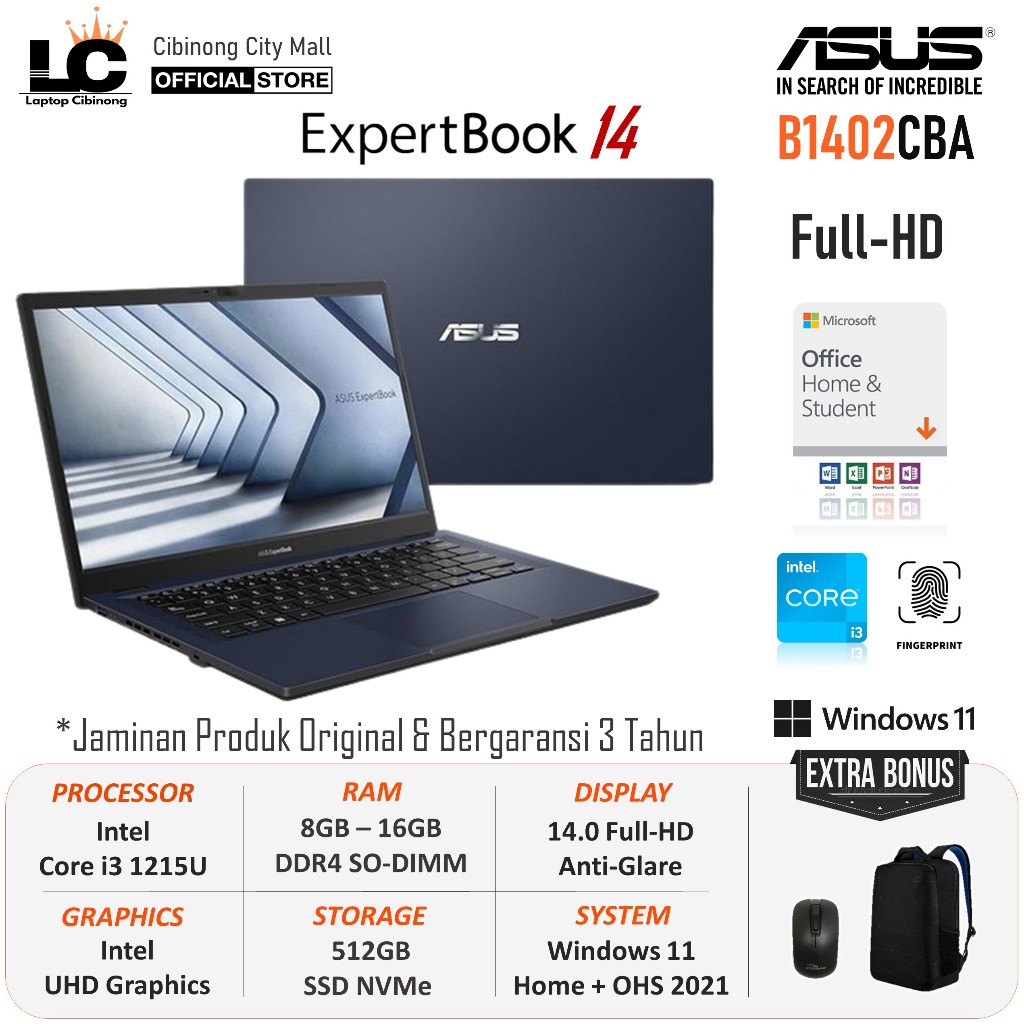 Jual Laptop Bisnis ASUS ExpertBook B1402CBA Intel Core i3 1215U 16GB ...