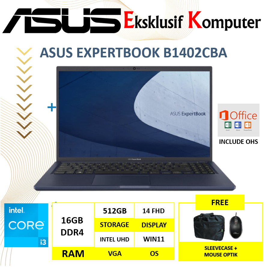 Jual Laptop Slim Asus Expertbook B1402 Intel i3 1215U 16GB 512GB SSD 14 ...