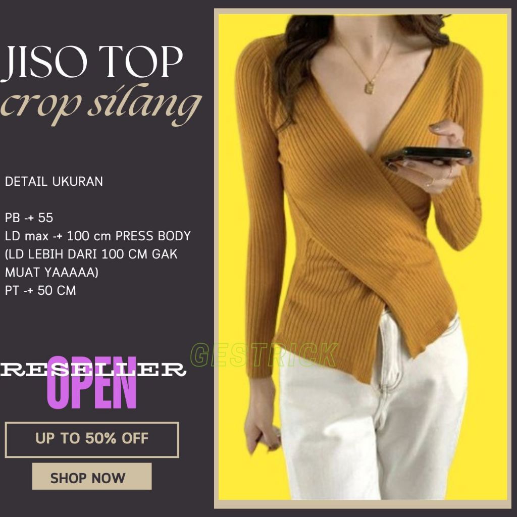Jual Top knit Jiso Silang korean style wrap top v neck atasan rajut wanita lengan panjang -# ...