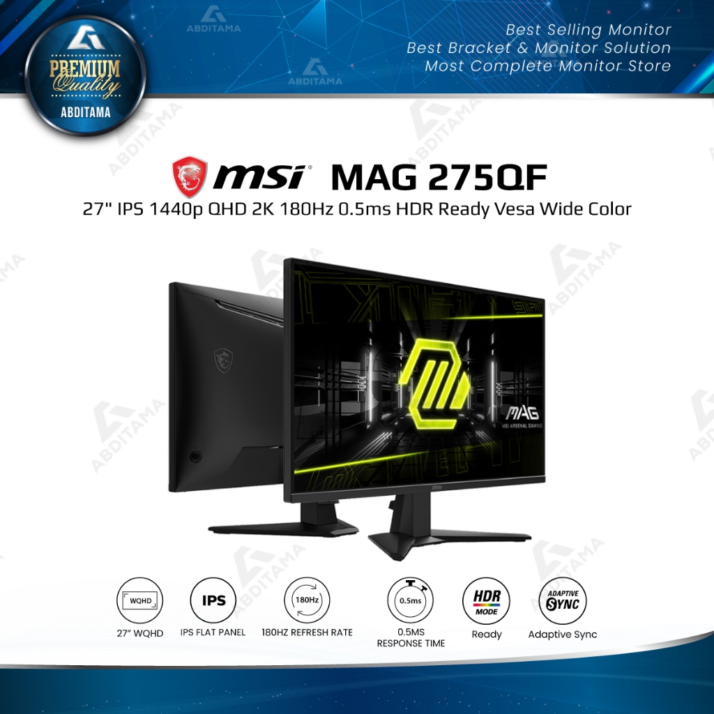 Jual Monitor LED MSI MAG275QF 27" Rapid IPS 1440p QHD 2K 180Hz 0.5ms ...