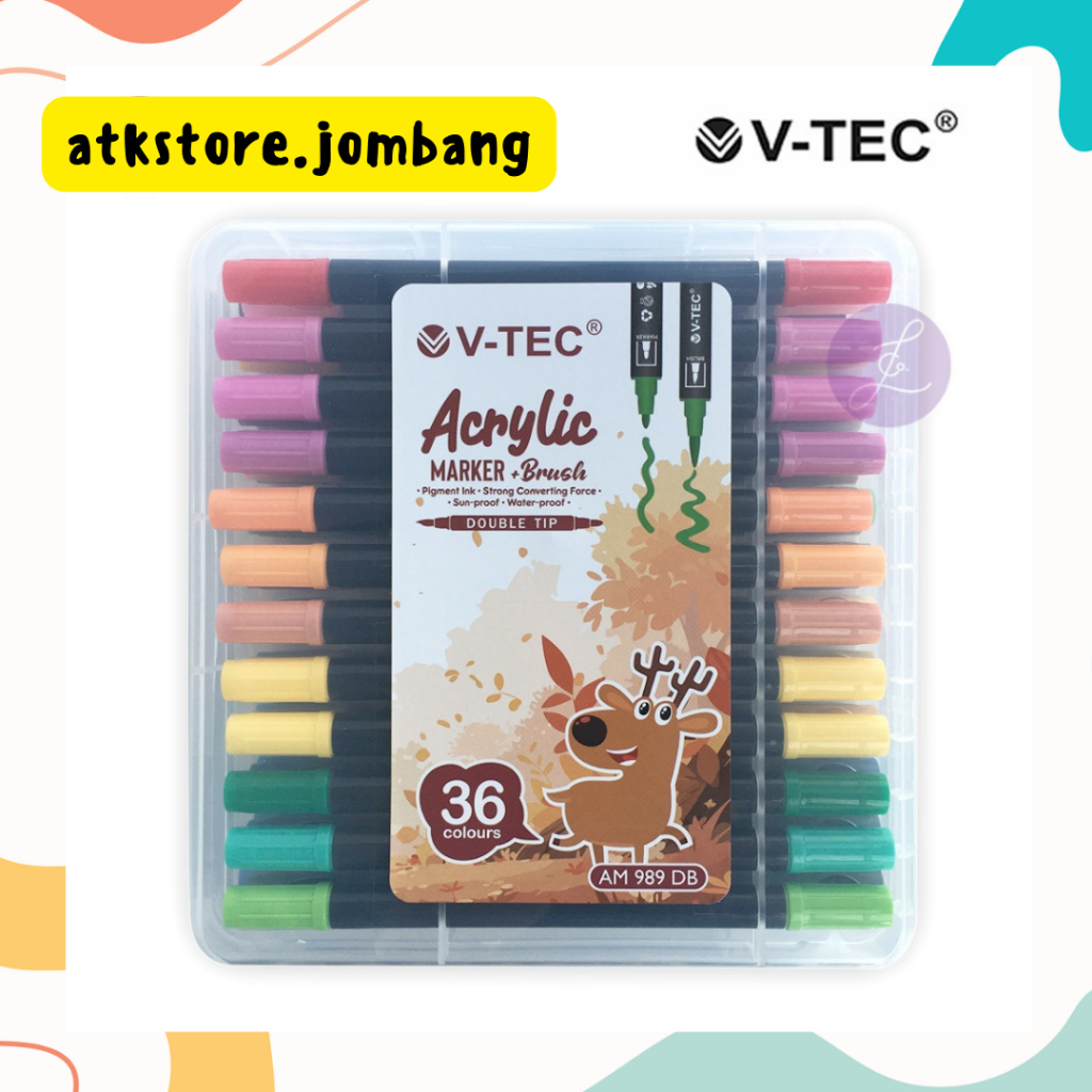 Jual V-TEC ACRYLIC MARKER + BRUSH PEN 12 24 36 COLOR - VTEC BOLPOIN ...