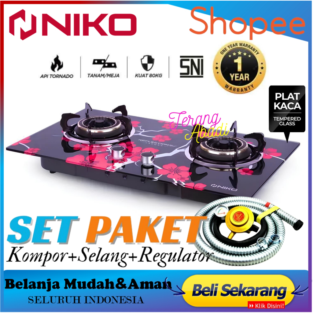 Jual Kompor Kaca NIKO Reflection Sakura+Selang Gas+Rgulator Kompor Gas ...