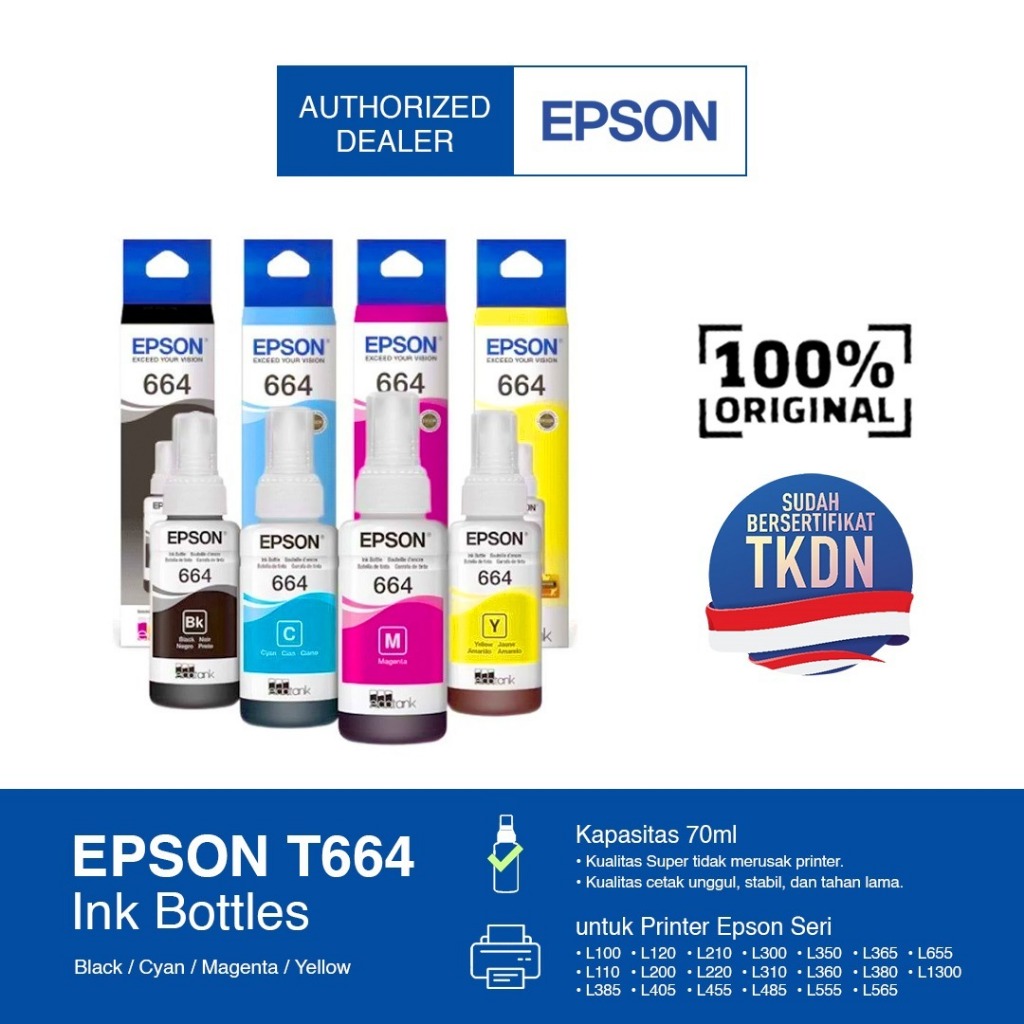 Jual Tinta Printer Refill Epson T664 - Tinta Isi Ulang 664 Black | Cyan | Magenta | Yellow ...