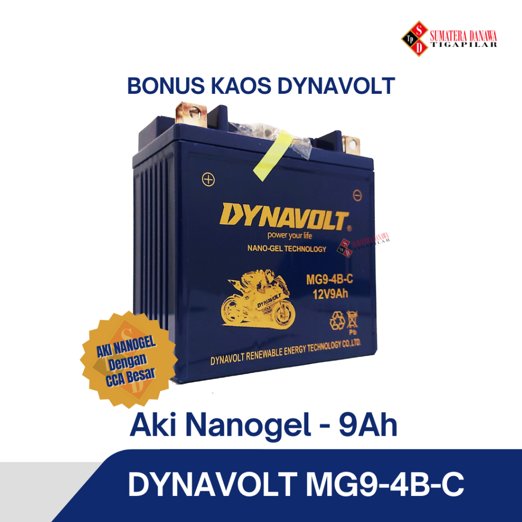 Jual Aki Motor Dynavolt Nano-Gel Mg9-4B-C 9Ah (Motor Thunder 125/250) BONUS 1 KAOS DYNAVOLT ...