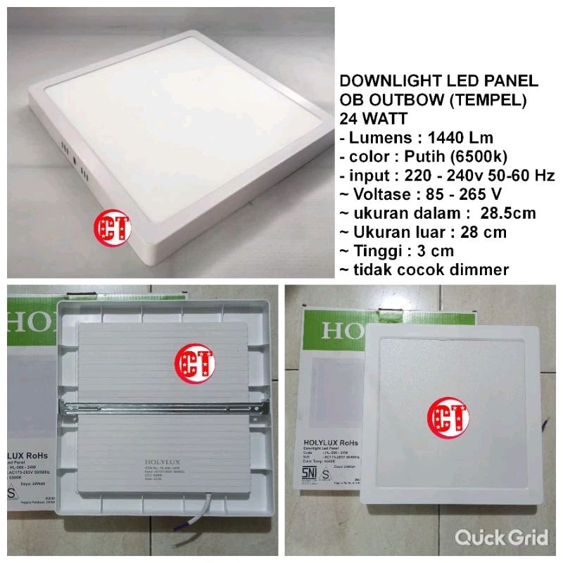 Jual Downlight LED Panel OB OUTBOW (Tempel) 24w Kotak Putih 6500K Lampu ...