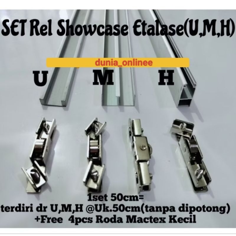 Jual U,M,H Silver Etalase Aluminium Per Meter +Roda / Rel Kaca Showcase ...