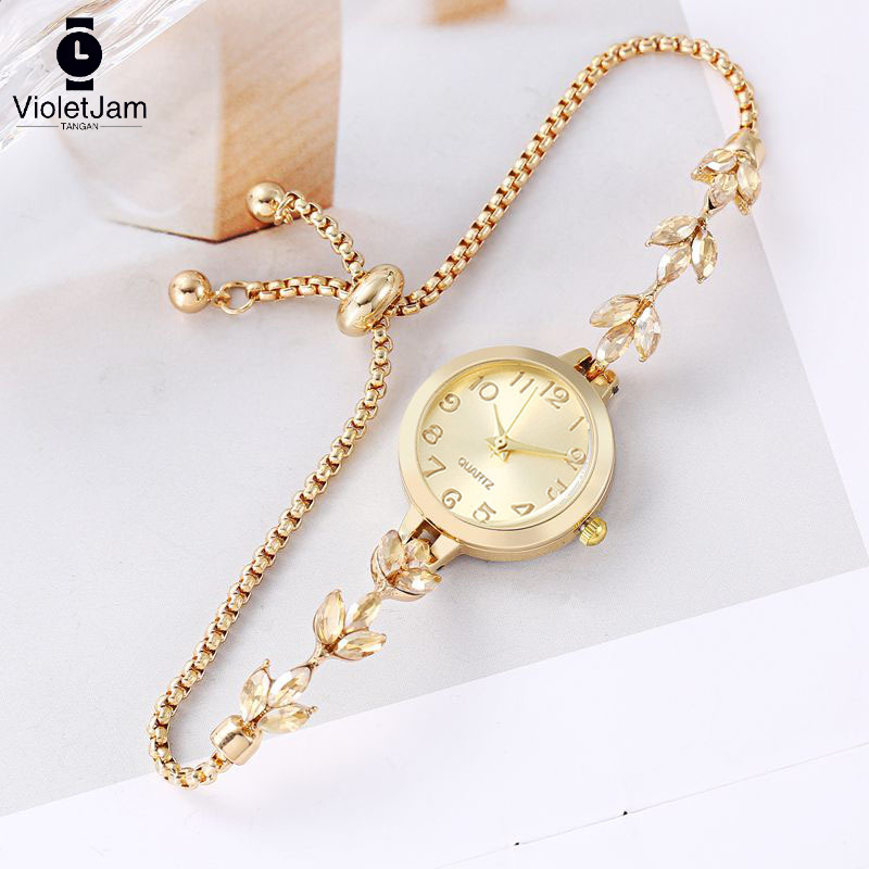 Jual Jam Tangan Serut Wanita Model Daun Dial Romawi Mewah Dengan ...