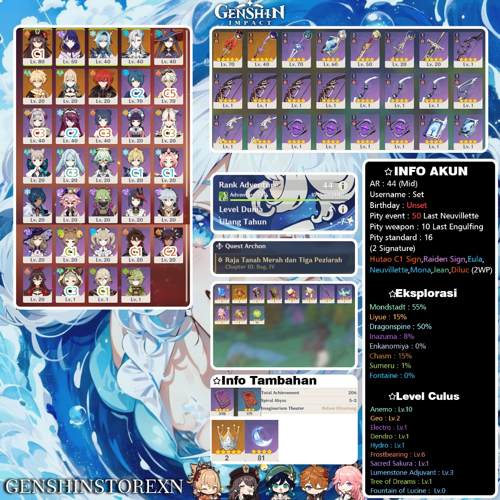 Jual CUSTOM Poster karakter stater/mid/endgame Genshin Impact Akunn n Ayaka Kazuha Furina ...