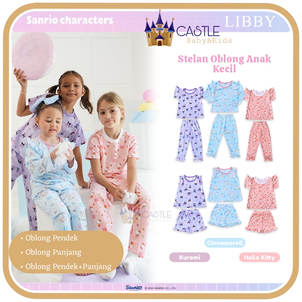 Jual 1Stel LIBBY Sanrio Setelan Piyama Oblong Anak Perempuan Kuromi Cinnamoroll Hello Kitty ...
