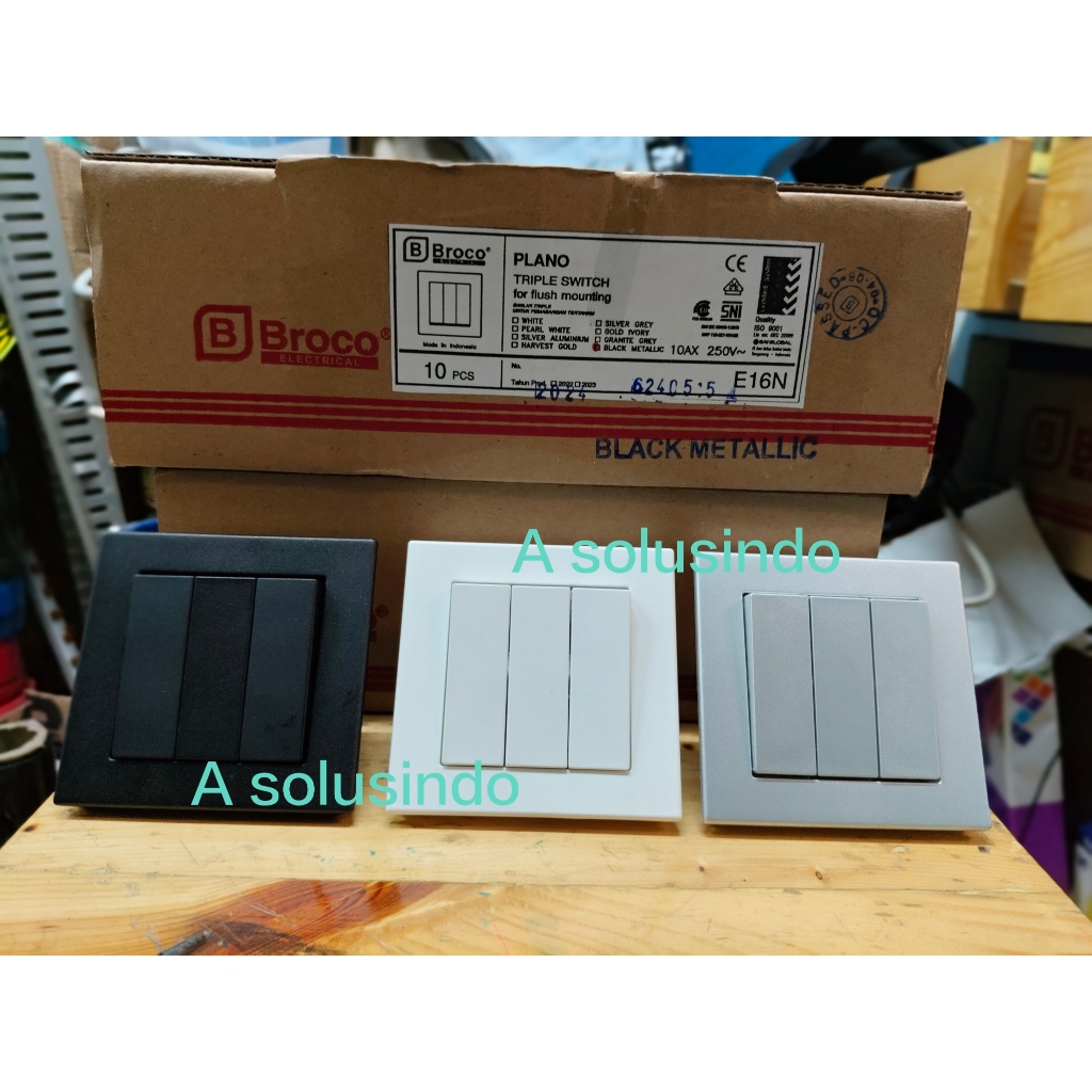 Jual Broco Plano Saklar Triple 1Arah 10A 250V Art.E16N Original ...