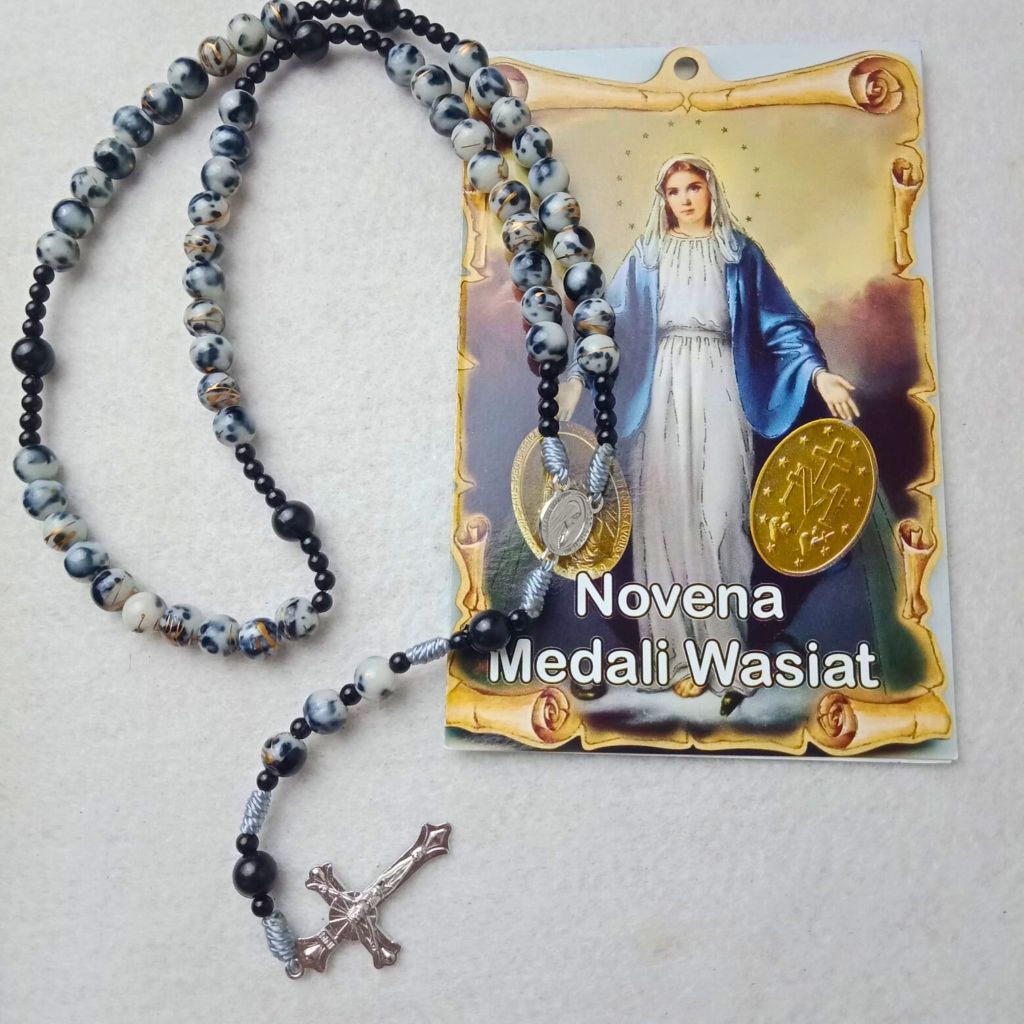 Jual PAKET DOA MEDALI WASIAT MARIA DAN kalung rosario lima peristiwa MOTE corak emas | Shopee ...