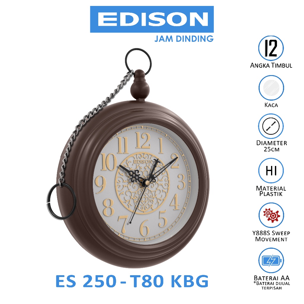 Jual Jam Dinding Edison Sweep ES 250 T80 KBG Diameter 250mm 25cm ...