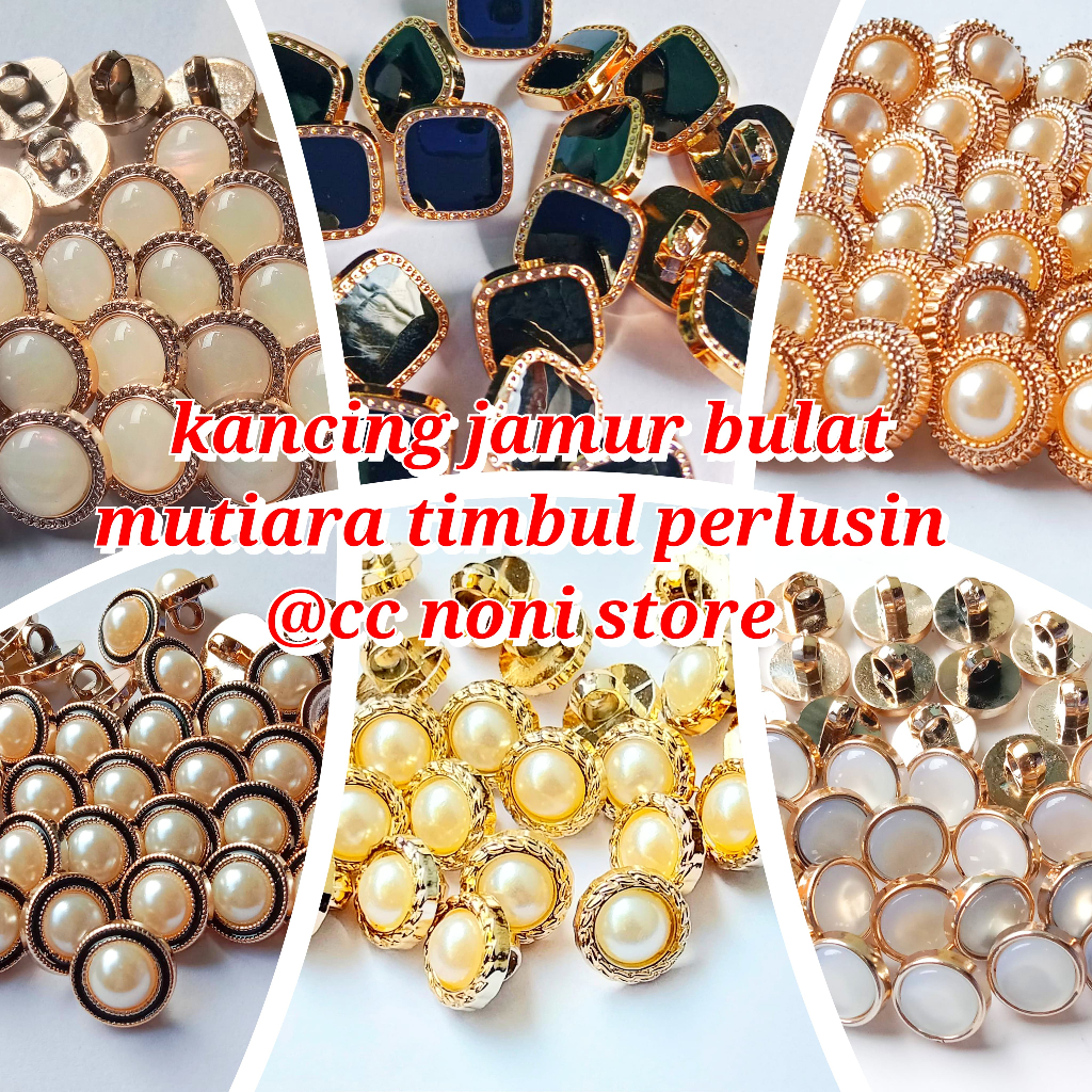 Jual kancing baju mutiara timbul bulat jamur metalik mewah aneka motif ...