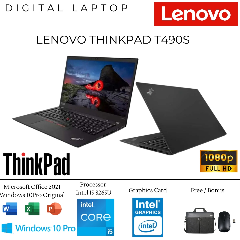 Jual Laptop Lenovo Thinkpad T490s Intel core i5 8365U 8GB 512GB SSD 14. ...