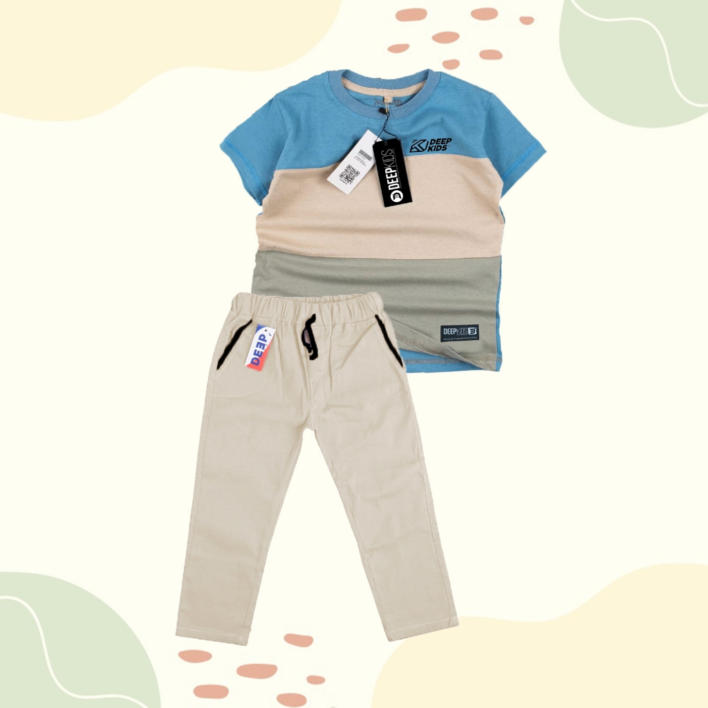 Jual Setelan Anak Laki Laki Kaos & Celana Chinos Panjang Usia 1-12 Tahun Set Pastel Chinos ...