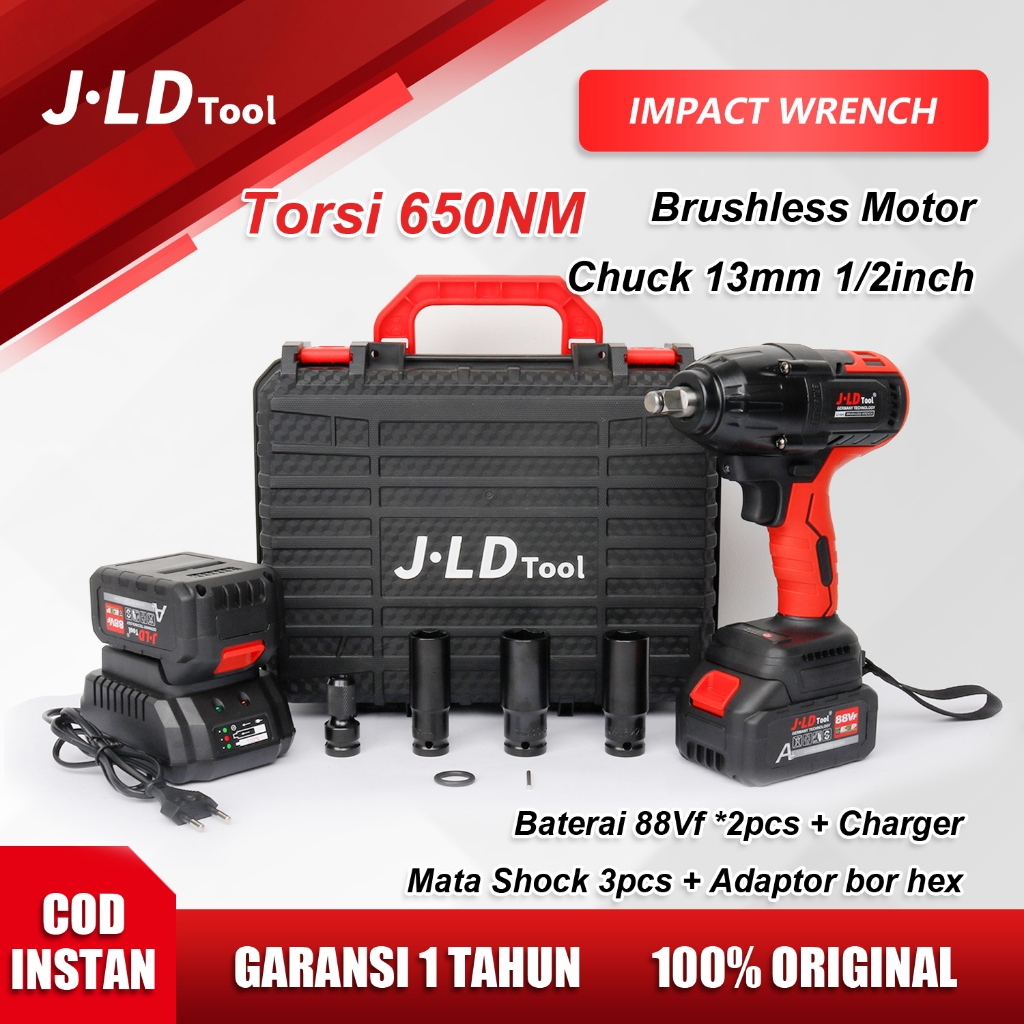 Jual JLD Impact Wrench Torsi Besar 650NM Impact Fullset murah 88Vf ...