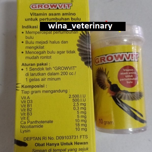 Jual GROWVIT EKA FARMA VITAMIN BURUNG MENINGKATKAN PERTUMBUHAN BULU HALUS MENGKILAT CEGAH BULU ...