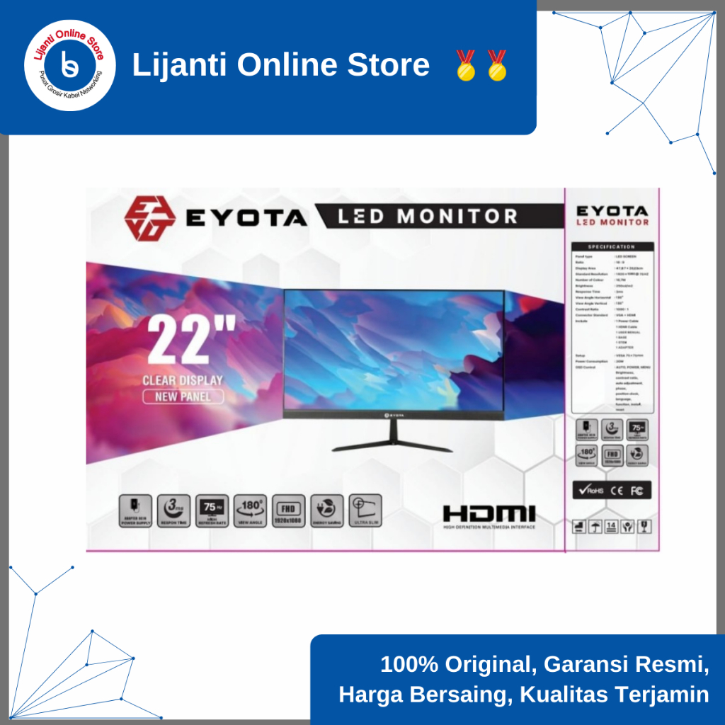 Jual Eyota Monitor LED 22 Inch VGA & HDMI New Panel Garansi Terjamin 1 ...