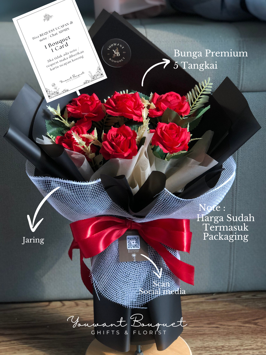 Jual Buket Bunga premium 6 tangkai Artificial flower free request kartu ucapan dan packing ...