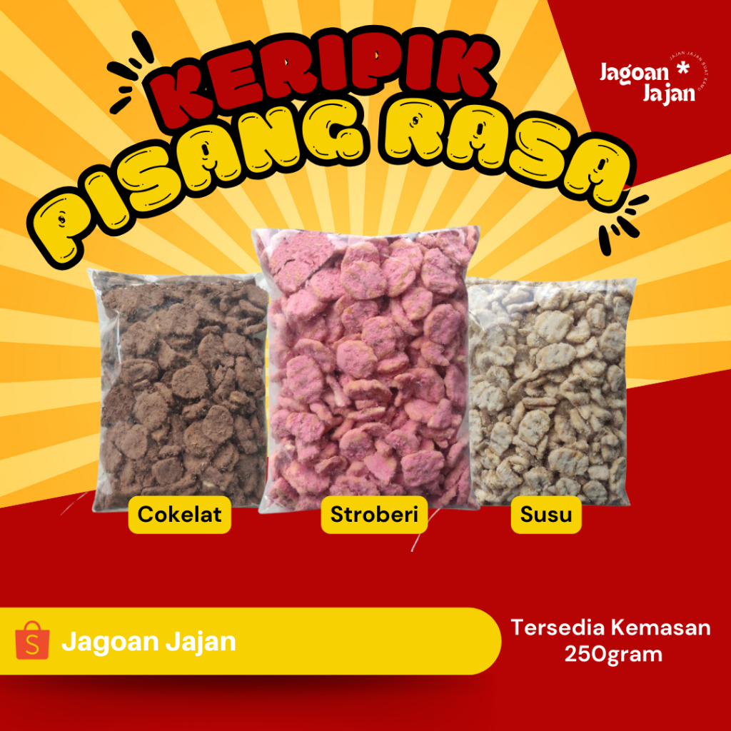 Jual JAJANAN SNACK CAMILAN KERIPIK PISANG RASA SUSU STROBERI COKELAT ...