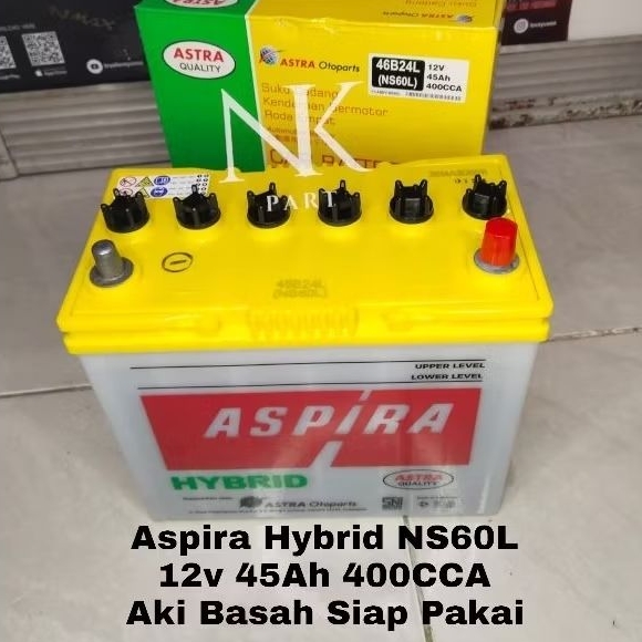 Jual Aki Mobil Aspira Hybrid NS60L 46B24L 45Ah Accu Basah Siap Pakai | Shopee Indonesia