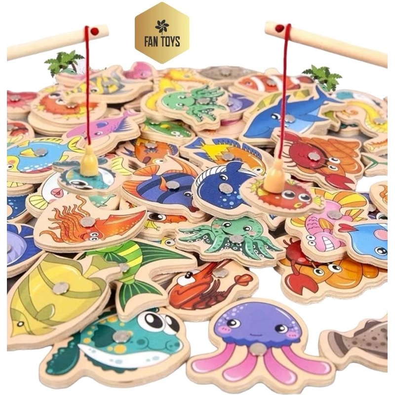Jual Mainan Anak Pancing Ikan Magnet Kayu / 31 Buah Set Mainan ...