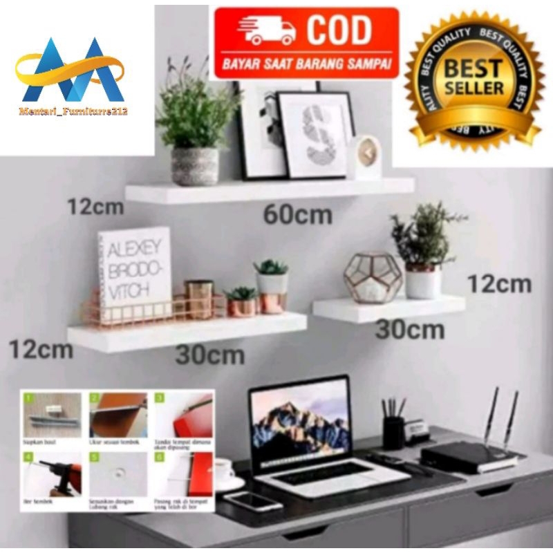 Jual Ambalan Dinding 1SET ( 3PCS ) P30+30+60cm x L12cm x T2cm Termurah ...